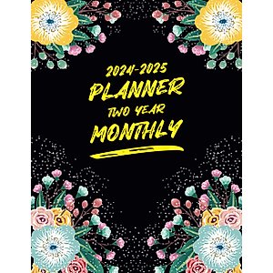 Two Year 2024-2025 Monthly Planner: Floral Cover ,Two Year Calendar With Federal Holidays And Celebrations, January 2024 to December 2025.