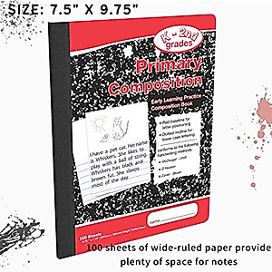 1InTheOffice Primary Composition Notebook k-2, Composition Notebook for Kids, Wide Ruled Composition Notebook, Kids Notebooks for School, 100/Sheets, Red/Marble, 7.5" x 9.75", 4/Pack