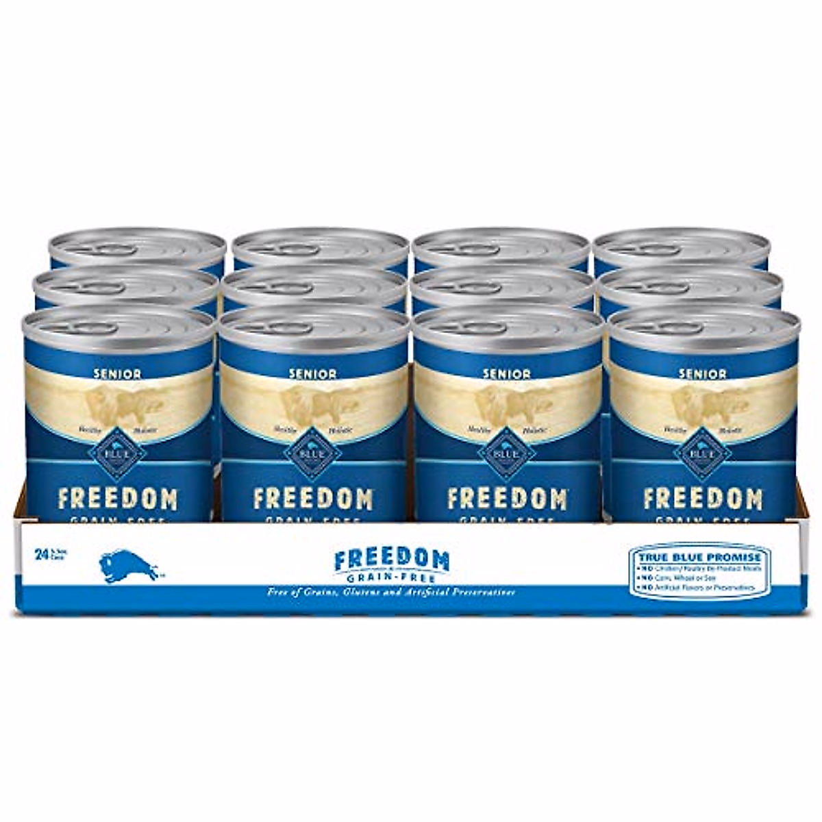 Blue Buffalo Freedom Grain Free Natural Senior Wet Dog Food, Chicken 12.5oz cans (Pack of 12)