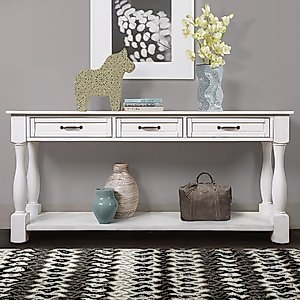 Lecafur HL 63 inch Long Console Table,Wood Entry Table with Storage Extra-Thick Sofa Table with 3 Storage Drawers and 1 Shelves for Entryway Hallway Living Room (Antique White)