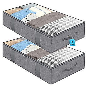 homyfort Underbed Storage Bags Containers 2 Pack - Large Capacity Under Bed Storage Box with 4 Handles and Sturdy Zippers,Clear Window for Blankets,Clothes,Comforters (Grey)