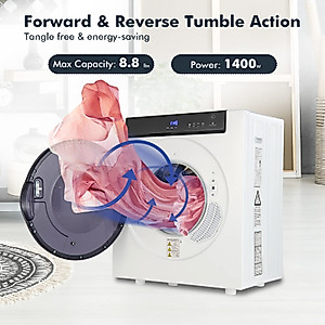 LDAILY 8.8 LBS Compact Dryer, 1400W Electric Clothes Dryer with 3 Heating Options, ECO & IHS Mode, Compact Laundry Dryer with Stainless Steel Tub, Multi-layer Filtration for Home, Apartment, Dorms, White