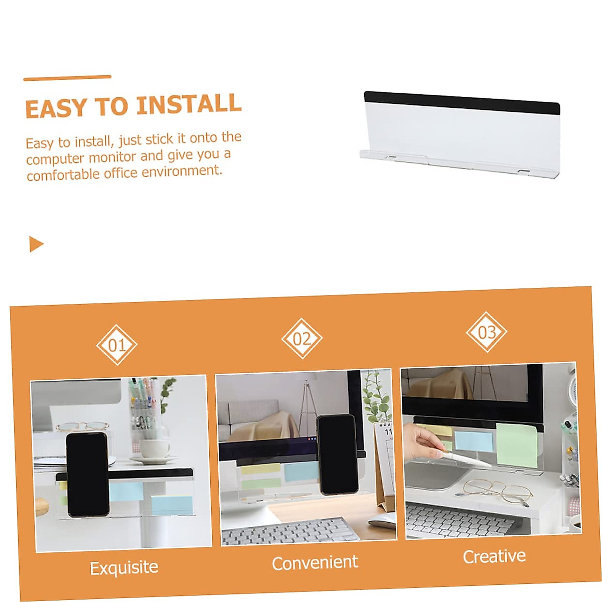 ULTECHNOVO 2pcs Message Parcel Shelf Monitor Side Panel Memo Notes Boards Memo Pad Monitor Message Memo Board Note Board Clear Stand Memo Message Board Screen Side Acrylic The Side