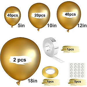 TUPARKA 102 Pcs Metallic Gold Balloons Garland Arch Kit Different Sizes Gold Balloons 5 10 12 18 inch Balloons with Garland Strip for Birthday Wedding Graduation Festival Party Decorations