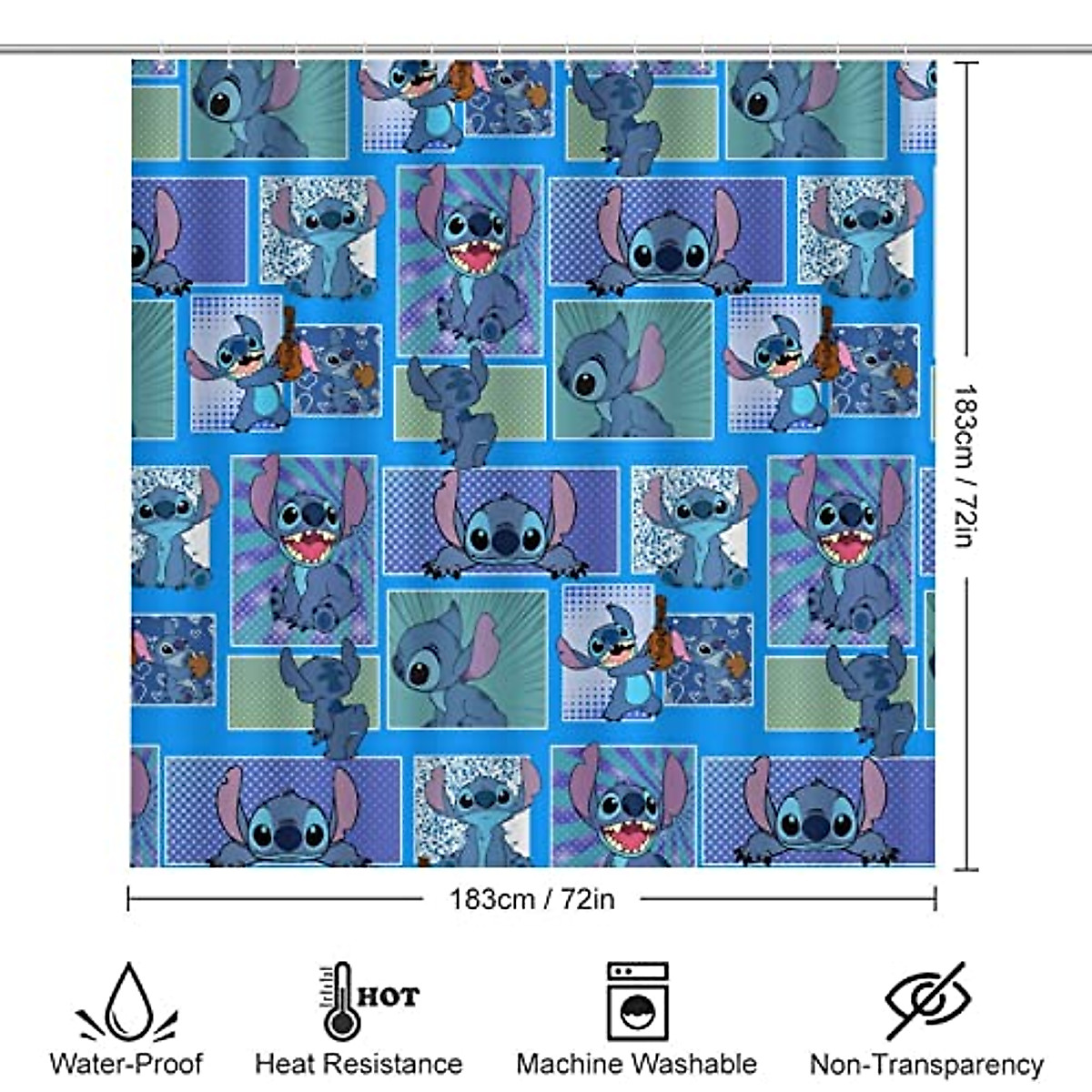 Sykinhmu 4PCS Cartoon Shower Curtain Set with Non-Slip Rugs, Toilet Lid Cover and Bath Mat, Animal Shower Curtain with 12 Hooks, Durable Waterproof Bathroom Decor Set 72 x 72inch