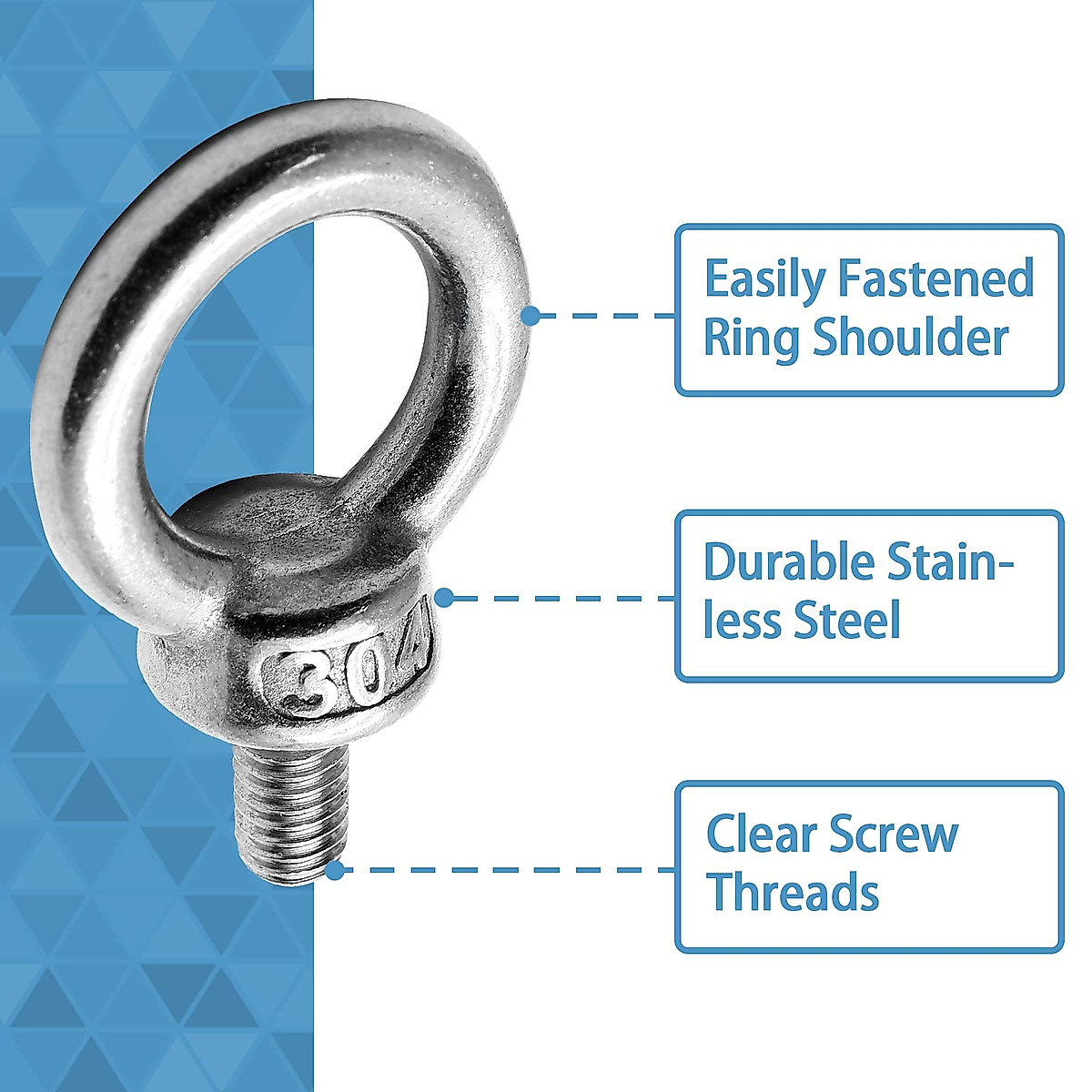 Suiwotin 4pcs M10 Eye Bolt, Stainless Steel Male Thread Machinery Shoulder Lifting Ring Eye Bolt, Heavy Duty Screw Eyebolt