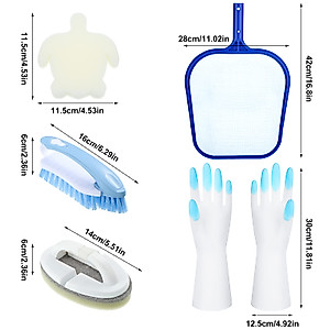 8 Pieces Hot Tub Accessories, Swimming Pool Cleaning Kit Spa Maintenance Supplies Contain Skimmer Net, Scrubbing Brush and Sponge Brush Turtle Oil Absorbing Sponge, with a Pair of Gloves