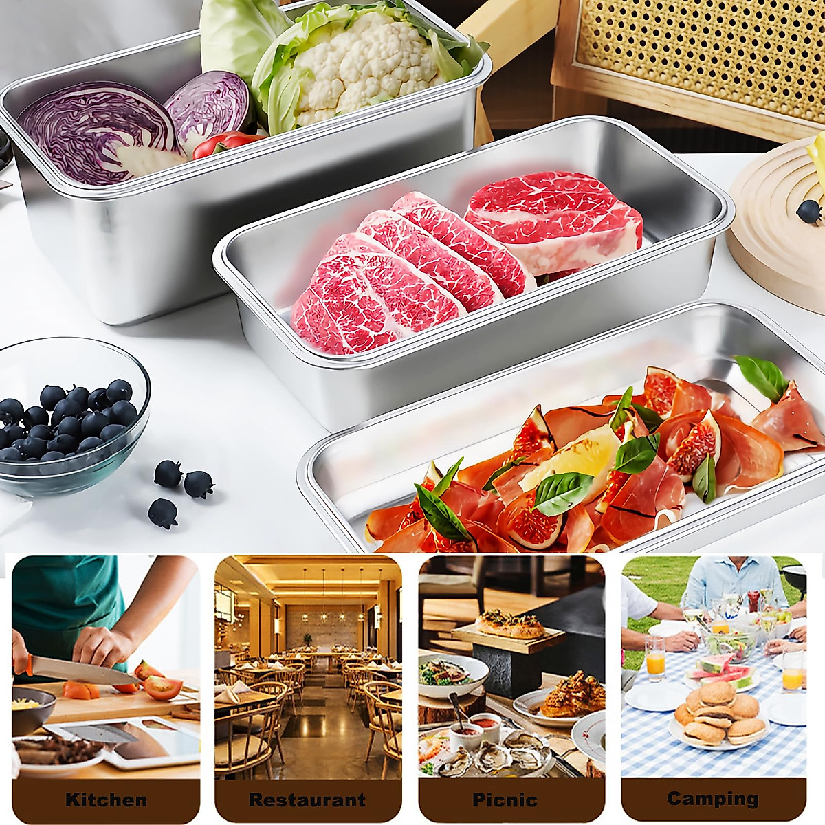 pobowlgarls Large Stainless Steel Food Storage Containers, Food Containers with Lids for Kitchen, Picnic, Travel, Durable, Leak-Proof Design Set of 3 sizes