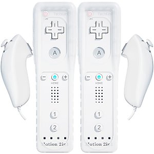 2 Pack Wii Remote with Wii Motion Plus Inside | Shock Wii Nunchuk Controller | Compatible Nintendo Wii, Wii U