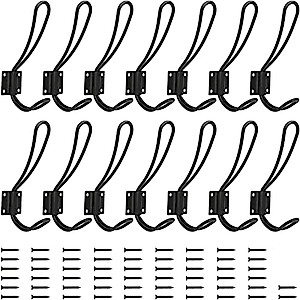 YIHATA Coat Hooks Wall Hooks, Heavy Duty Wall Mounted Black Coat Hooks with Double Prong Hooks, Hanging Hooks for Mudroom Hooks, Backpack Hooks, Hat Hook (14 Pack-A)