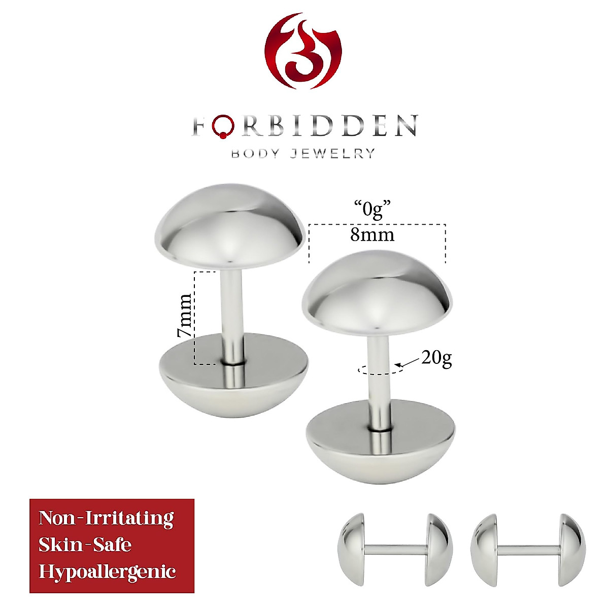 Forbidden Body Jewelry 16g 8mm Surgical Steel Dome Cheater Plug Earrings, Fake 0 Gauge Earrings