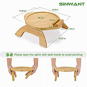 SINWANT Sofa Arm Clip on Tray Table,Bamboo Sofa Armrest Tray with 360° Rotating Phone Holder,Couch Arm Table Tray for Arm, Sofa Tables for Drinks Eating Snacks Table