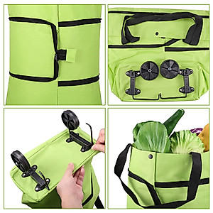 2 in 1 Foldable Shopping Cart, 2023 New Foldable Shopping Bag Carts with Wheels, Portable Rolling Tote Shopping Bag with Wheels, Waterproof Trolley Collapsible Grocery Shopping Tote Bag Cart (A GREEN)