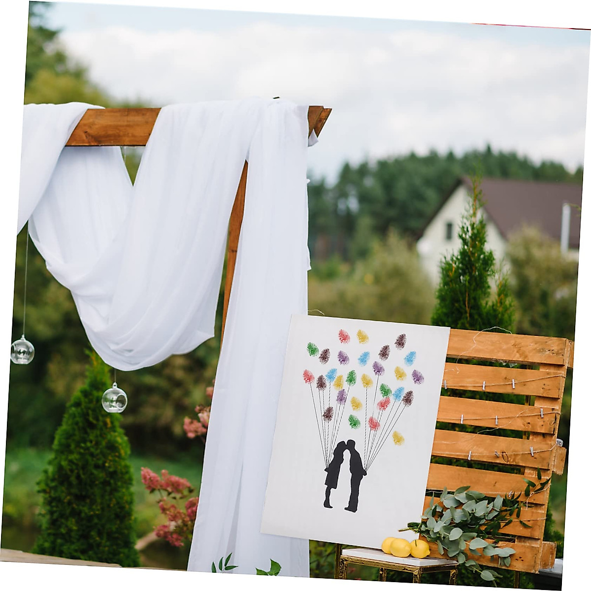 SHOWERORO Fingerprint Check-in Painting Guestbook Personalized Book Guest Book Wedding Signature Photo Frame Wedding Book for Wedding Supplies Chemical Fiber Canvas Balloon Substitute Bride