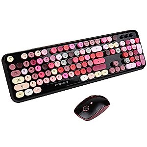 Wireless Keyboard and Mouse Combo, 2.4 GHz Full-Sized Typewriter Keyboard and Mouse Wireless with Round Keycaps for Windows, Computer, Desktop, PC, Laptop (New BlackColorful)