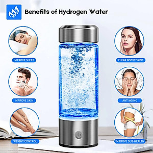 Hydrogen Water Bottle, Portable Hydrogen Water Ionizer Machine, Hydrogen Water Generator, Rechargeable Hydrogen Rich Water Glass Health Cup for Home Travel（Silver）