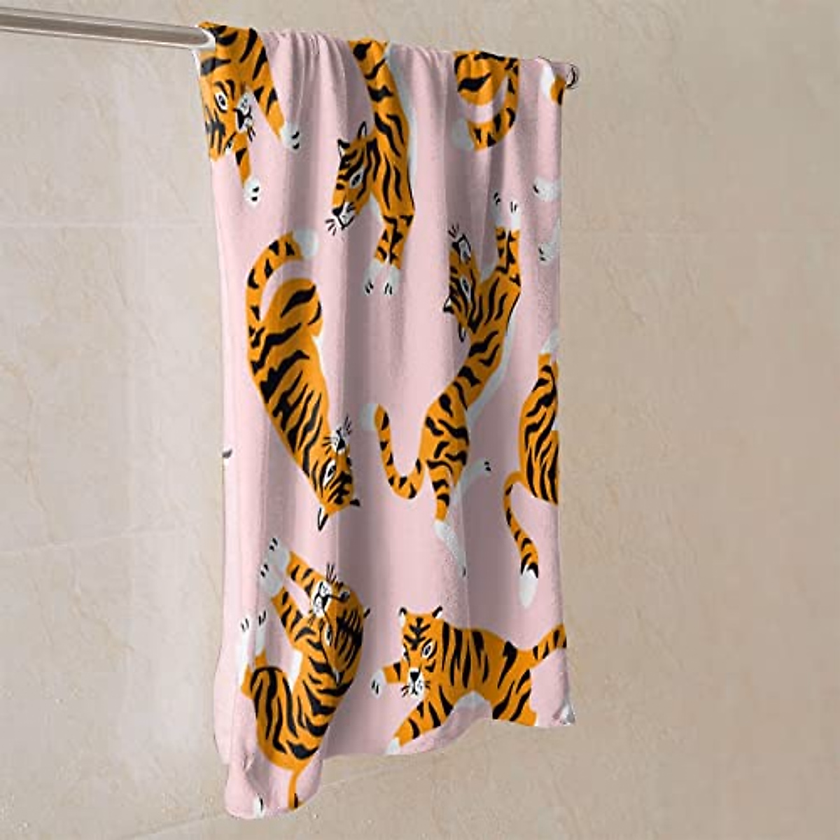 IconSymbol Cute Tigers On The Pink Hand Towel for Bathroom Kitchen Gym Washcloths Soft Highly Absorbent Multipurpose 27.5 X 15.7 Inch