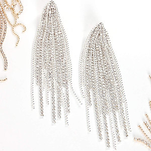 Humble Chic Simulated Diamond Earrings - Oversized Darling Waterfall Tassel CZ Statement Chandelier Studs, Cascade - Silver