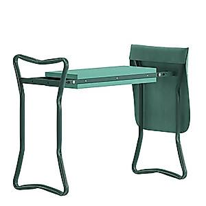 Flash Furniture Assisi Foldable Garden Kneeler Bench- Double Sided Green Foam Padding - Green Welded Iron Tube Frame - Removable Tool Bag Pouch