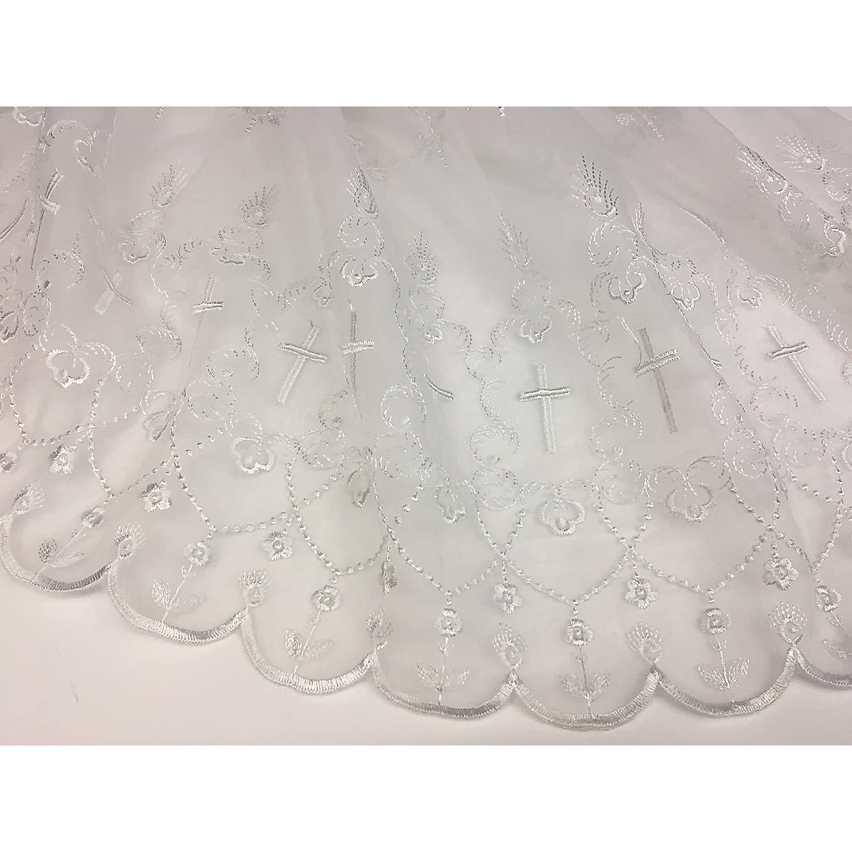 Holy Chalice Cross Embroidered Organza Fabric Double Border, 52" Wide, White, Multi-Use Garment Bridal Communion Christening Baptism Cape Gowns (White, 2)