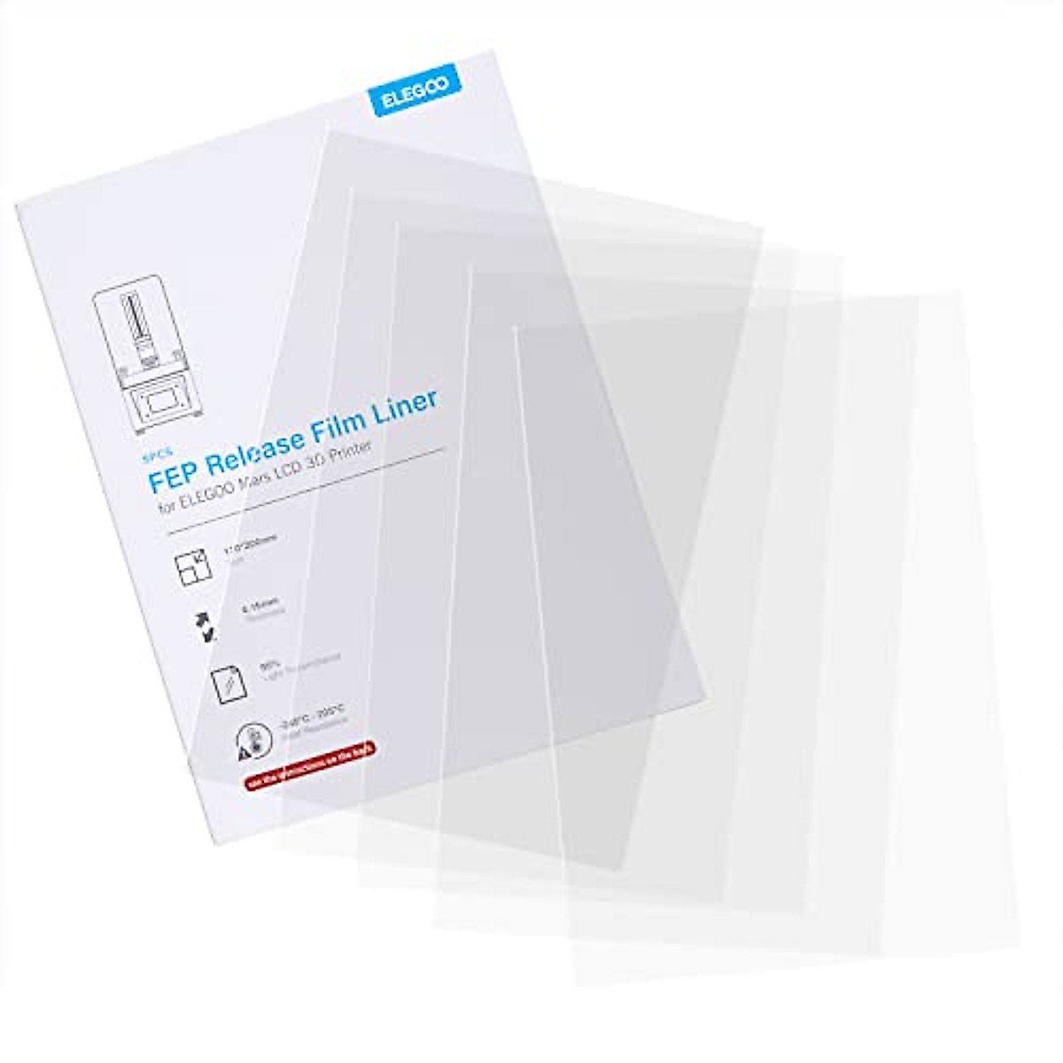 ELEGOO 5PCs FEP Release Film Mars LCD 3D Printer 140x200 MM 0.15mm Thickness