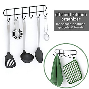 Tibres - Farmhouse Coffee Cup and Mug Rack Door or Wall Mounted - Rustic Kitchen Utensil Rack with Hooks for Spoon Spatula and Towel - Small Cup and Mug Holder - Metal Wire Hanger - Black - Set of 2