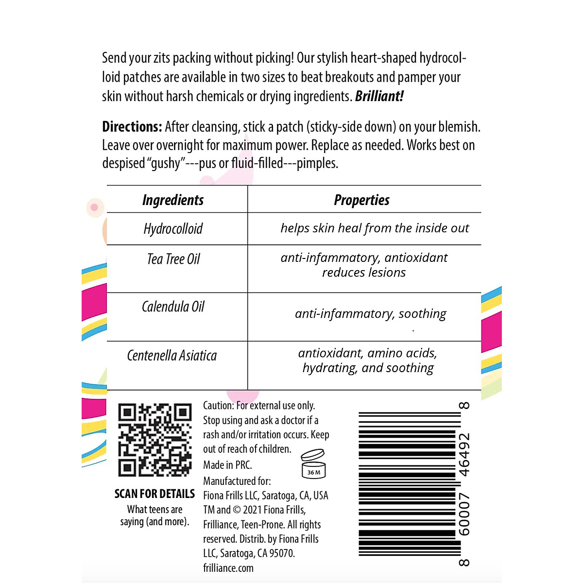 Frilliance Pink Heart Shaped Hydrocolloid Acne Pimple Patches for Zits and Blemishes (18 Count, 2 Sizes) Spot Treatment Stickers for Face & Skin, Vegan and Cruelty Free