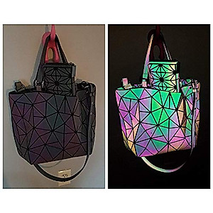 Geometric Bag Reflective Purse Holographic Handbag Geometric Shoulder Bag Women Flash Tote Bag Luminous Crossbody Bag