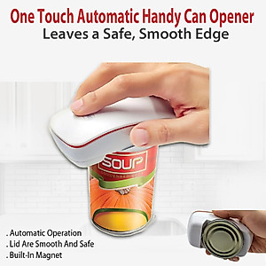 One-Touch Electric Can Opener, Handheld Easy Grip Press Start and Stop Automatic Operation, Lightweight, Twist-free, Arthritis Relief