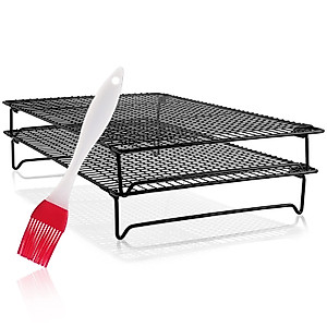Luxshiny Baking Rack Stackable Cooling Rack, 2 Tier Cooling Racks with Brush for Cooking and Baking, Cookie Cooling Rack Baking Racks, Drying Racks Baking Supplies