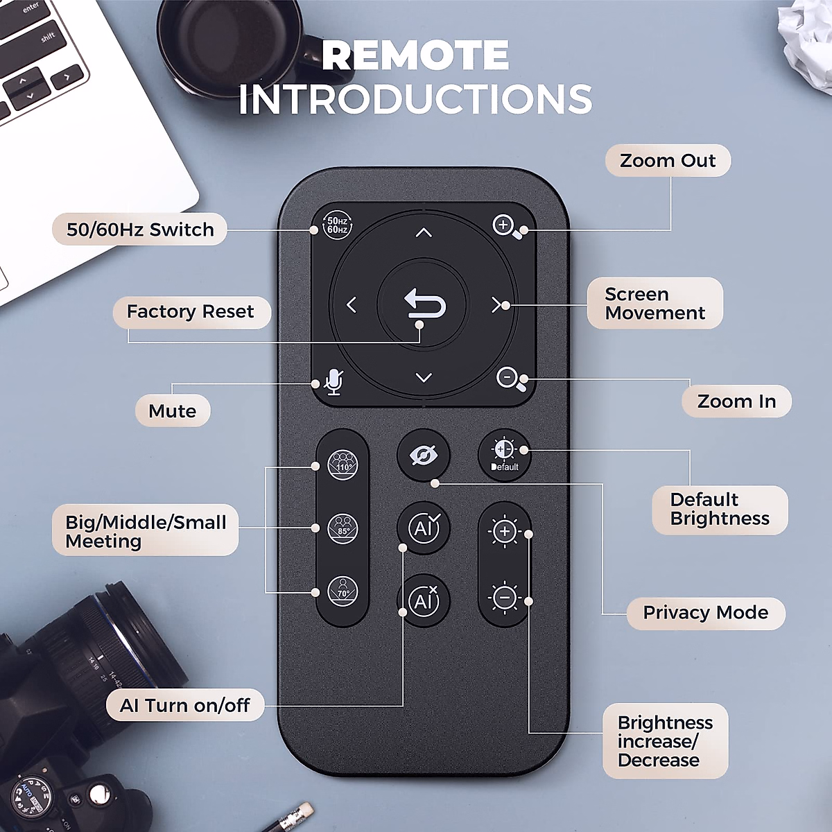 VITADE 4K Webcam with AI-Powered Framing,Remote Control Web Camera/10X Digital Zoom 4k 30fps Web cam with USB 3.0 HDR/Dual Noise Cancelling Microphones for PC Mac, Streaming, Video Call, Zoom, Skype