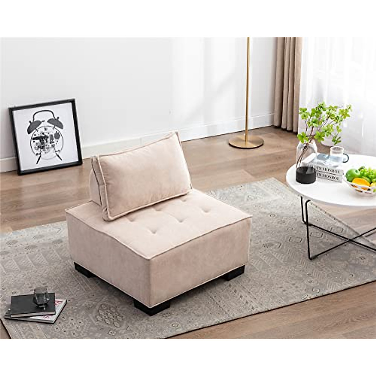 voqoomkl Single Sofa Chair, Accent Chairs, Lounge Floor Couch Foam Bed Chair for Living Room Bedroom, Lazy Chair with Pillow, Beige