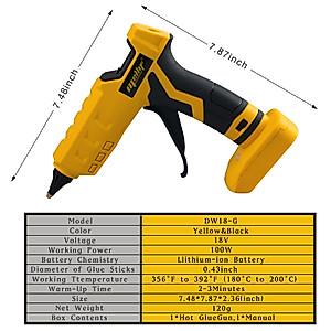 Mellif 100W Cordless Hot Glue Gun for dewalt 20V Max Battery (NOT Included) High Temp Electric Power Glue Gun with 20PCS Full Size Glue Sticks for Arts Crafts DIY Festival Decor School Home Repair