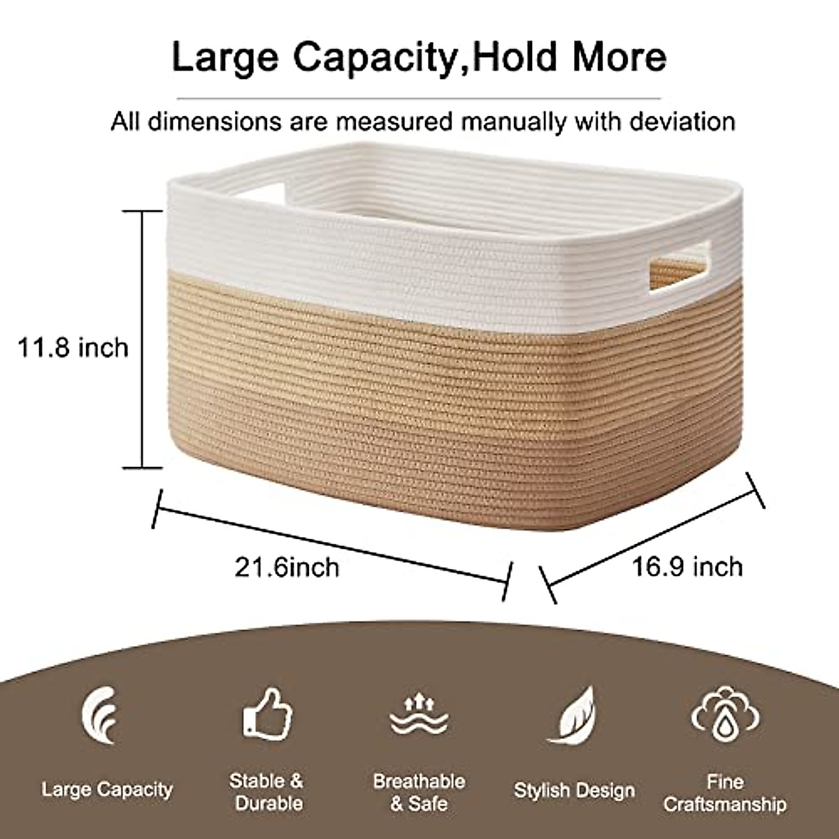 OIAHOMY Cotton Rope Basket 71L - Blanket Basket Living Room,Kids Woven Basket with Handle, Nursery Storage Basket ,Baby and doy Toy Baskets Bin, Gradient Yellow