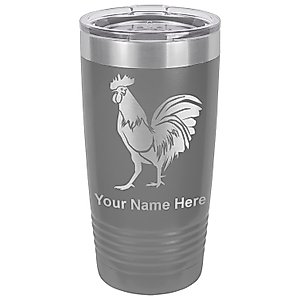 LaserGram 20oz Vacuum Insulated Tumbler Mug, Rooster, Personalized Engraving Included (Gray)