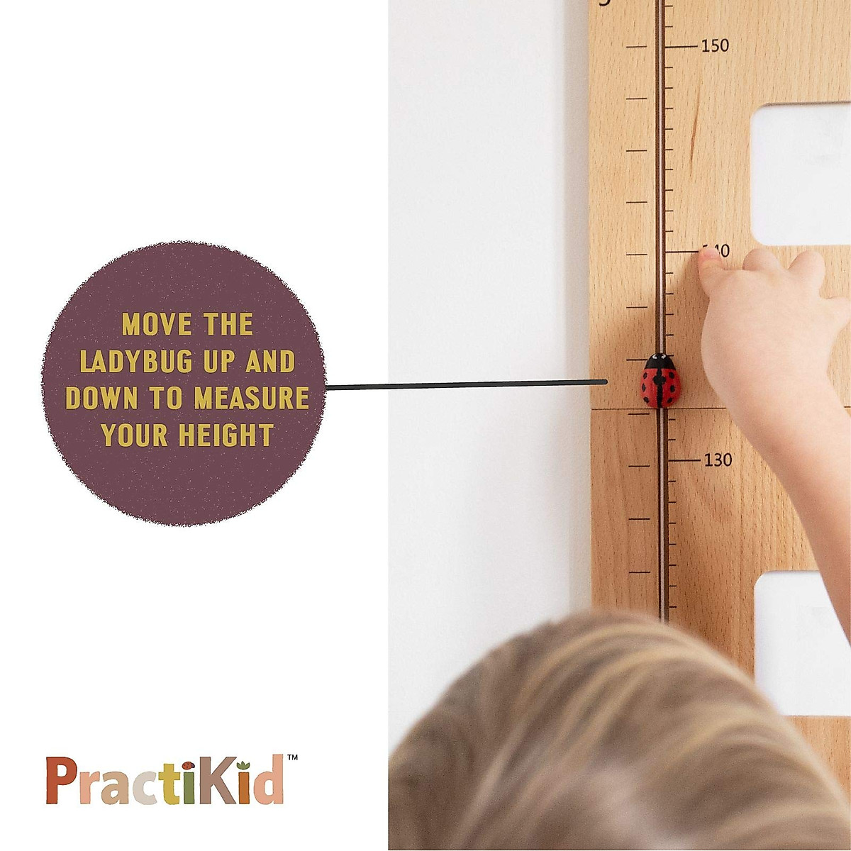 Kids Beech Wood Wall Growth Chart with Photo Windows. Capture Growth Milestones with Pictures. Neutral Wooden Decor Height Ruler Keepsake Gift for Babies, Boys or Girls