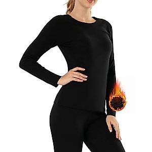 MANCYFIT Thermal Underwear for Women Long Johns Set Fleece Lined Ultra Soft (Black, Medium (US 8-10))