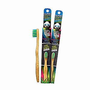 Woobamboo! Kid's Bamboo Toothbrush - Super Soft BPA Free Nylon Bristles - Eco-Friendly, Biodegradable, Compostable, Vegan (Pack of 2)