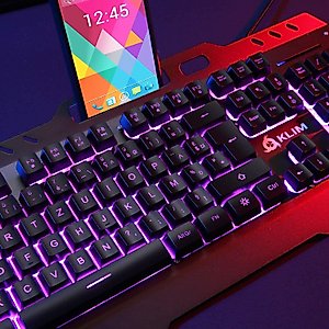 Klim Lightning Semi Mechanical Gaming Keyboard + 7 LED Colors + Metal Frame + Compatible with PC Mac PS4 ps5 Xbox One + Wired Hybrid Keyboard (Renewed)