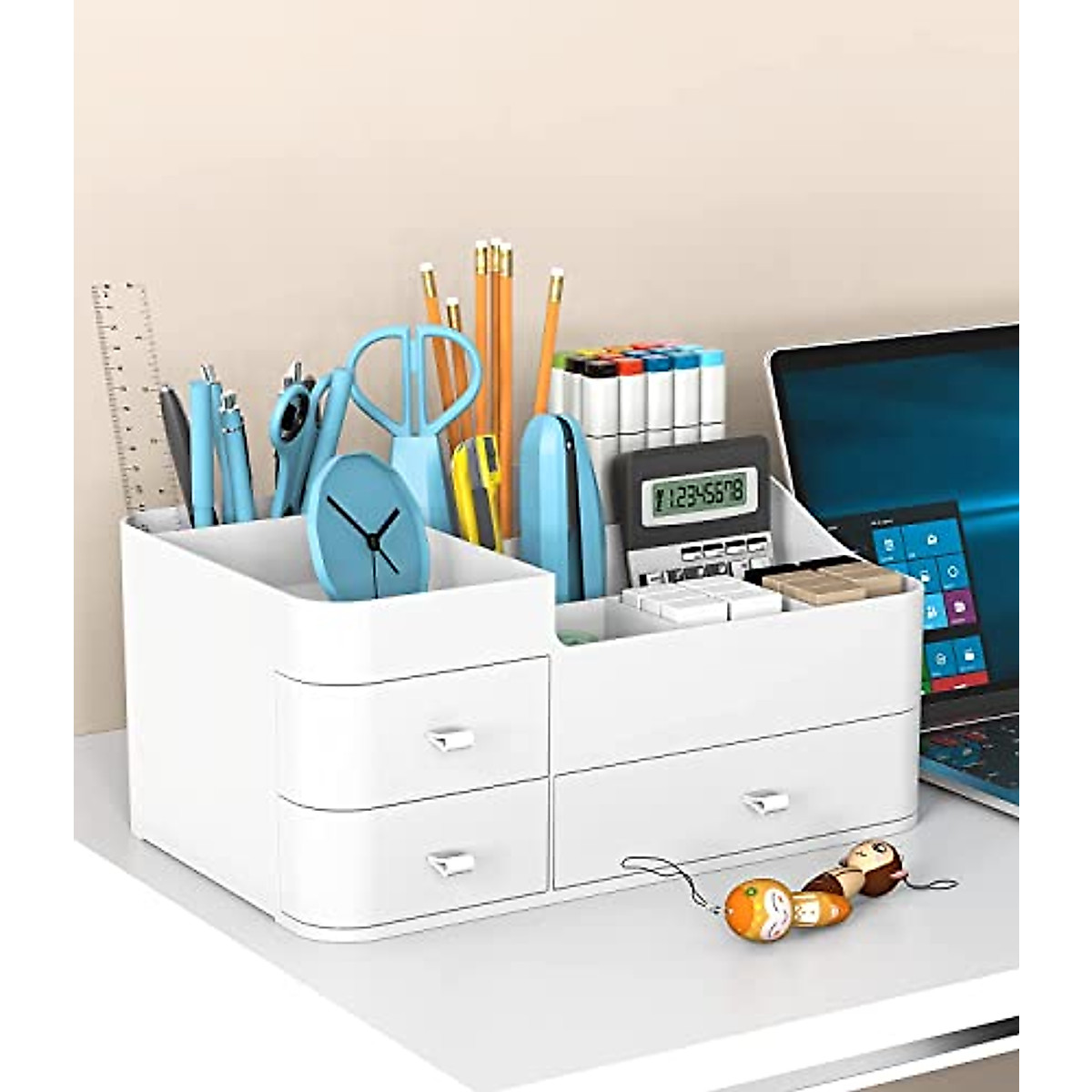 Makeup Organizer Storage with Drawers, Cosmetic Display Case for Brushes, Lotions, Perfumes, Eyeshadow, Nail Polish Ideal for Bathroom, Dresser, Countertop (White)