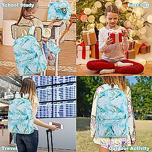 School Backpack Girls Blue Marble Bookbag Teens Water-resistant Schoolbag Kids Insulation Lunch Bag and Pencil Case