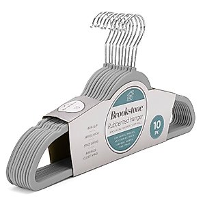 BROOKSTONE, 10 Pack [Non-Slip] High Grade Rubber Coated Plastic Hangers, Ultra Slim Lightweight Design, Heavy-Duty, Won’t Stain Fabric, Swivel 360° Hook, Gray