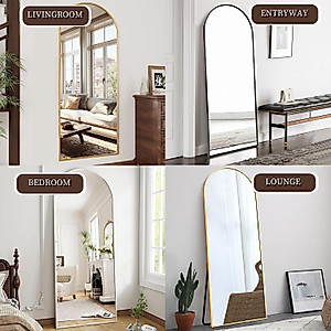 OGCAU Full Length Mirror, Floor Mirror, 65"x22" Arched-Top Mirror, Hanging or Leaning, Standing Mirror, Body, Wall Mounted with Aluminum Frame for Bedroom Living Room, Black