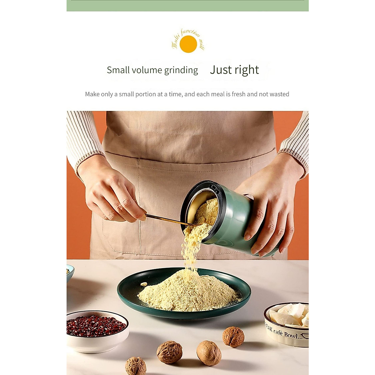 GTUOXIES Electric Grinding Miller, Portable Grain Grinder, Household Flour Miller, Fine Milling, Dry and Hard Grinding for Coffee, Spice, Pepper Beans and More, Stainless Steel Blades (Green)