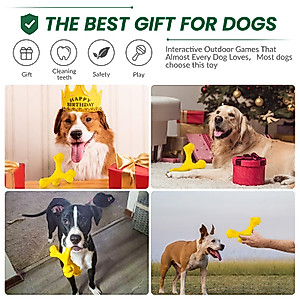 CVALIN Dog Chew Toys for Aggressive Chewers Large Breed,Indestructible Bones Toy，Durable Cleaning Toothbrush Natural Rubber Dog Toys… (Yellow)