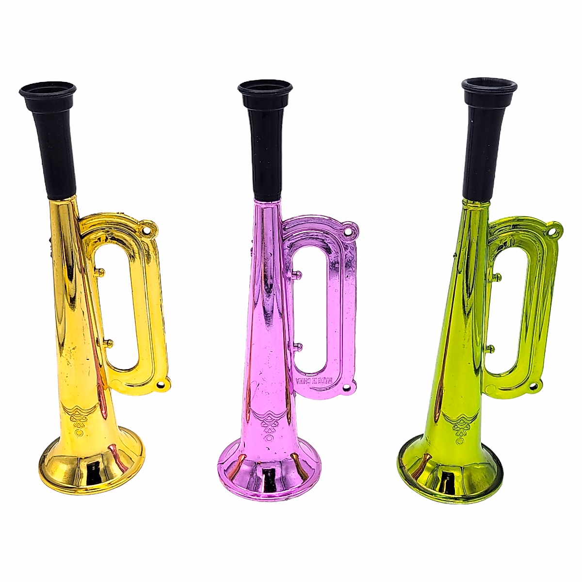 Metallic Trumpet Noise Makers - 12 Pack (7") Fun Mini Shiny Blow Horn Plastic Musical Noisemaker for New Year Birthday Party Favor, Sport School Graduation Events (Metallic Trumpets, 12, Pack)