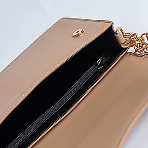 Kardinal Fashions Designer Clutch Purse for Women, Vegan Leather Fashion Envelope Style Hand Bag with Wristlet Strap and Gold Crossbody Chain from (Taupe)