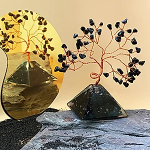 Black Obsidian Crystal Tree, Pyramid Base 7 Chakra Healing Crystals Tree of Life for Positive Energy & Good Luck Gifts, Money Bonsai Trees, Handcrafted Feng Shui Décor for Home and Office Decoration