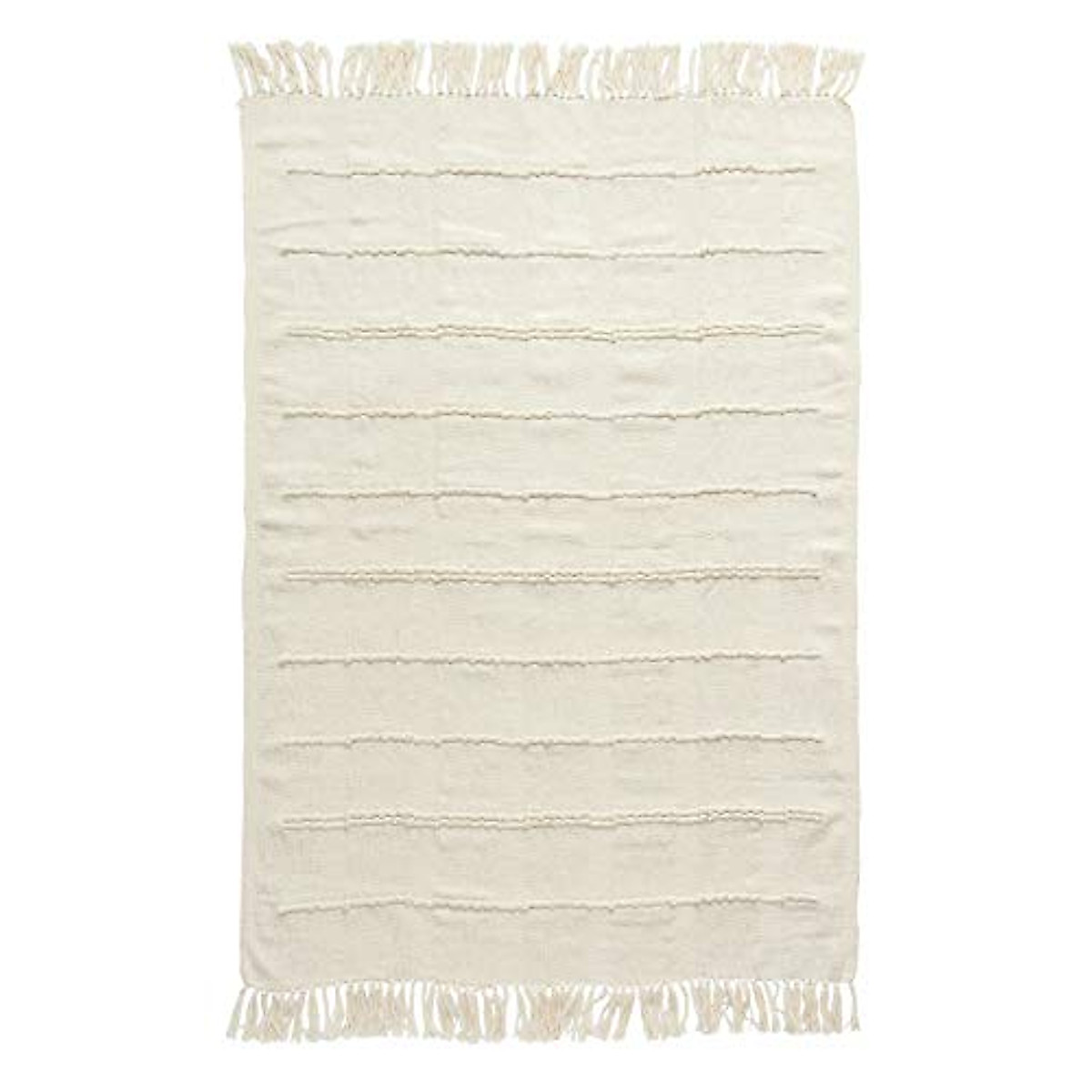 Creative Co-Op Cream Cotton Blend Chenille Fringe Blankets and Throws, Off-White