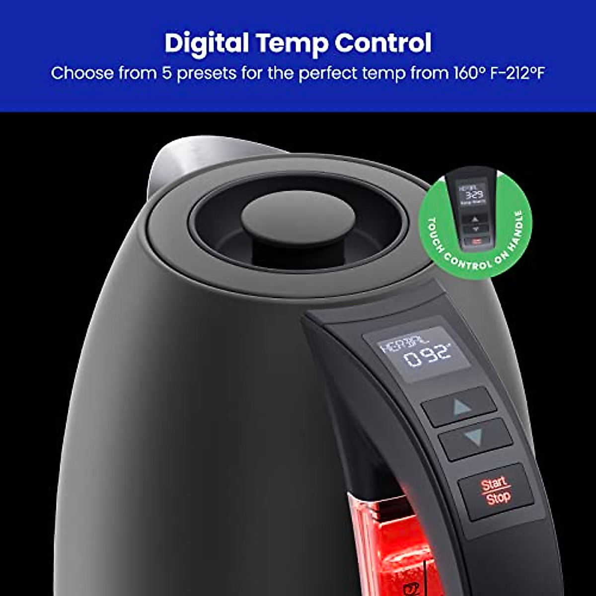 Chefman Electric Tea Kettle, 1.8 Liter Hot Water Electric Kettle Temperature Control Water Boiler with 5 Presets, Tri-Colored LED Lights, Keep Warm, Automatic Shutoff, Black